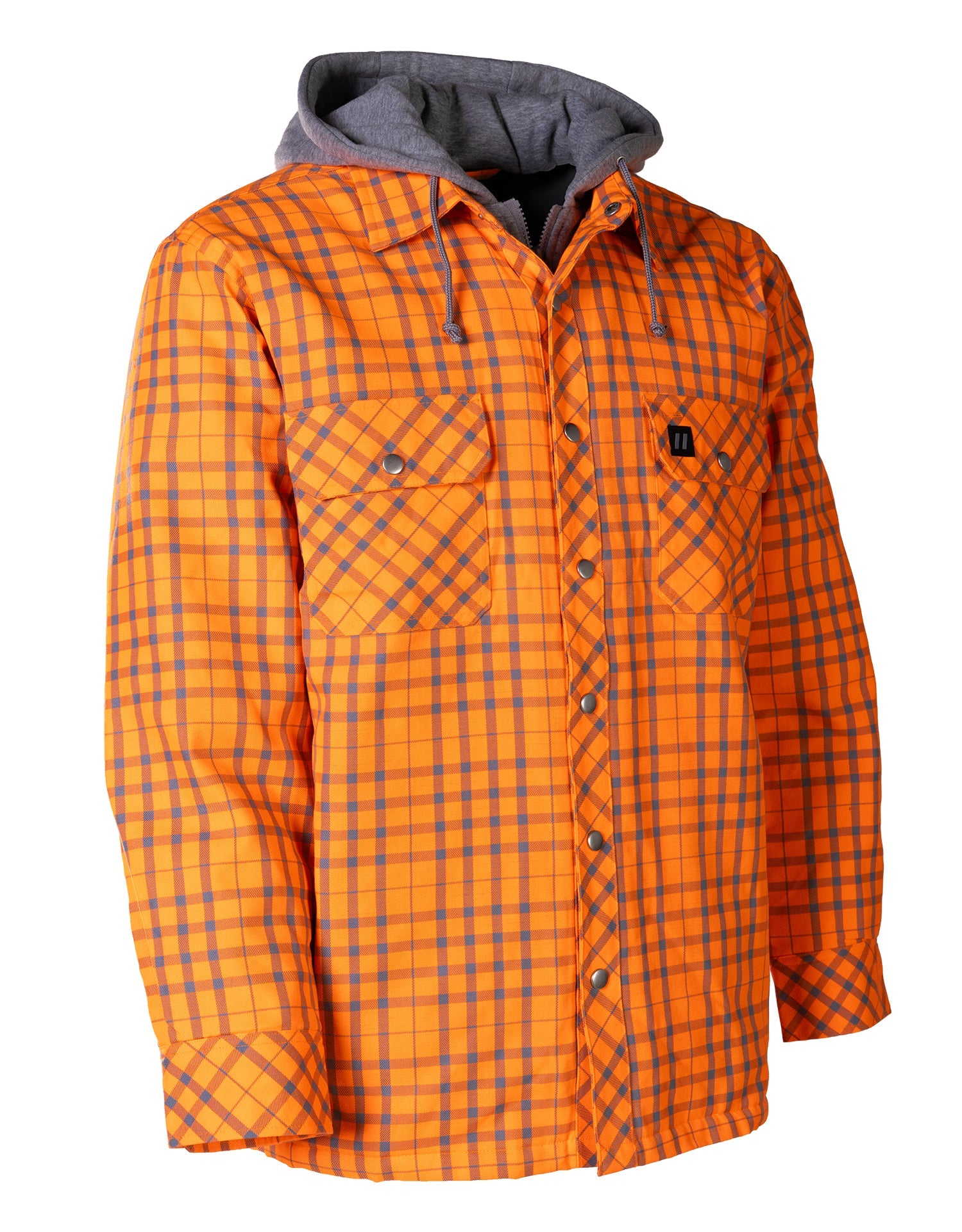 Forcefield Hi Vis Orange/Silver Micro Plaid Hooded Quilt-Lined Flannel ...