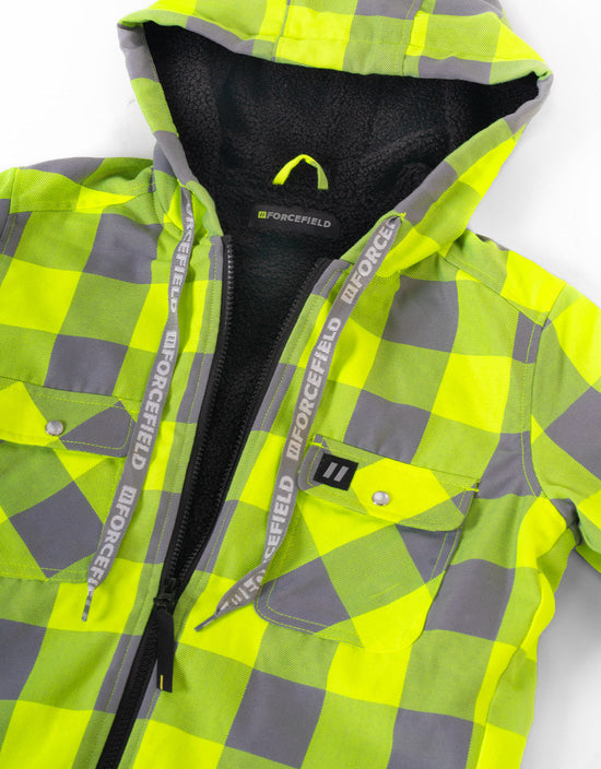 Forcefield Women's Hooded Sherpa-Lined Hi-Vis Buffalo Plaid Flannel Li