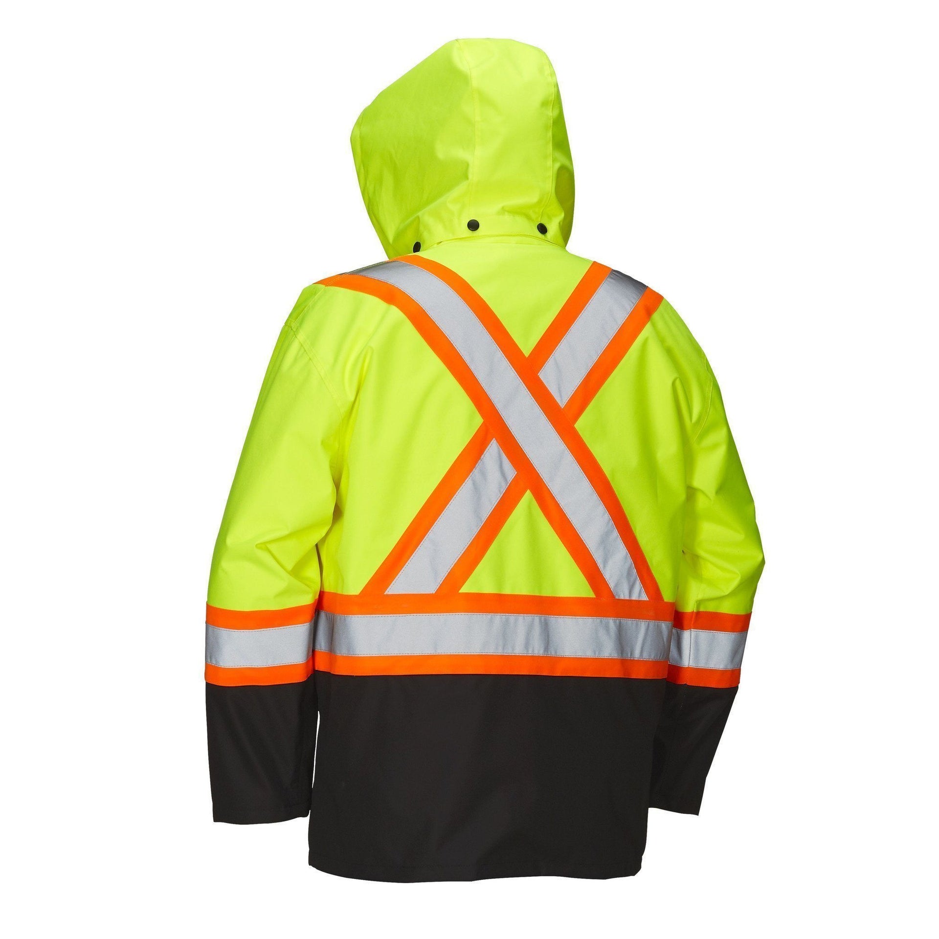 Forcefield Hi Vis Safety Rain Jacket with Snap-Off Hood – Hi Vis Safety CA